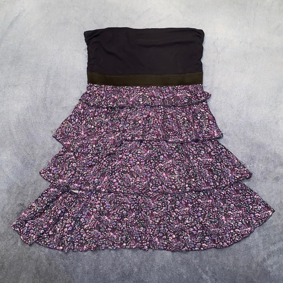 Express | Dresses | Express Black Strapless Tube Top Purple Floral ...